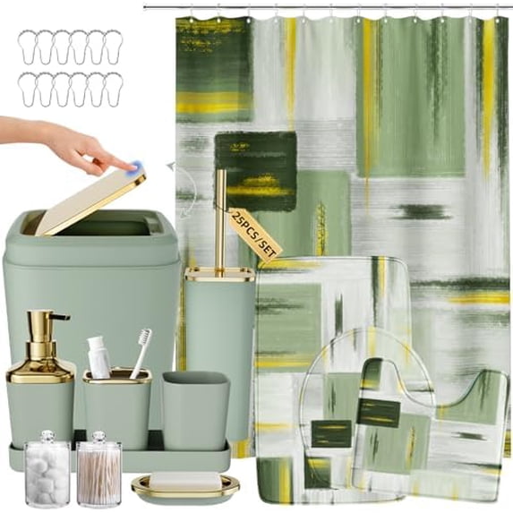 Bathroom Accessories Set - 25PC Bathroom Set with Shower Curtain and ...