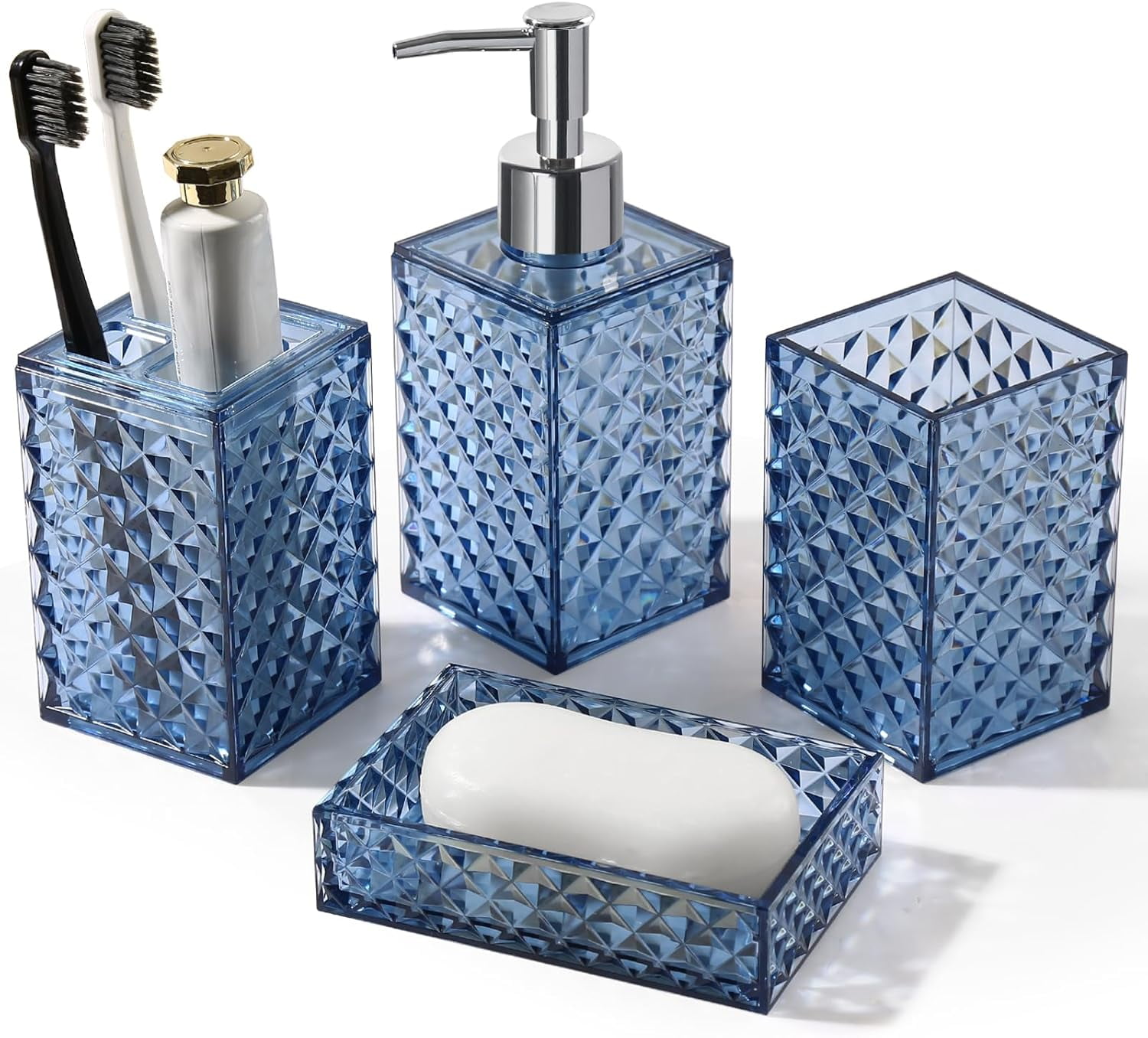 Bathroom Accessories Set, 4 Pack Blue Acrylic Bath Accessory Sets ...