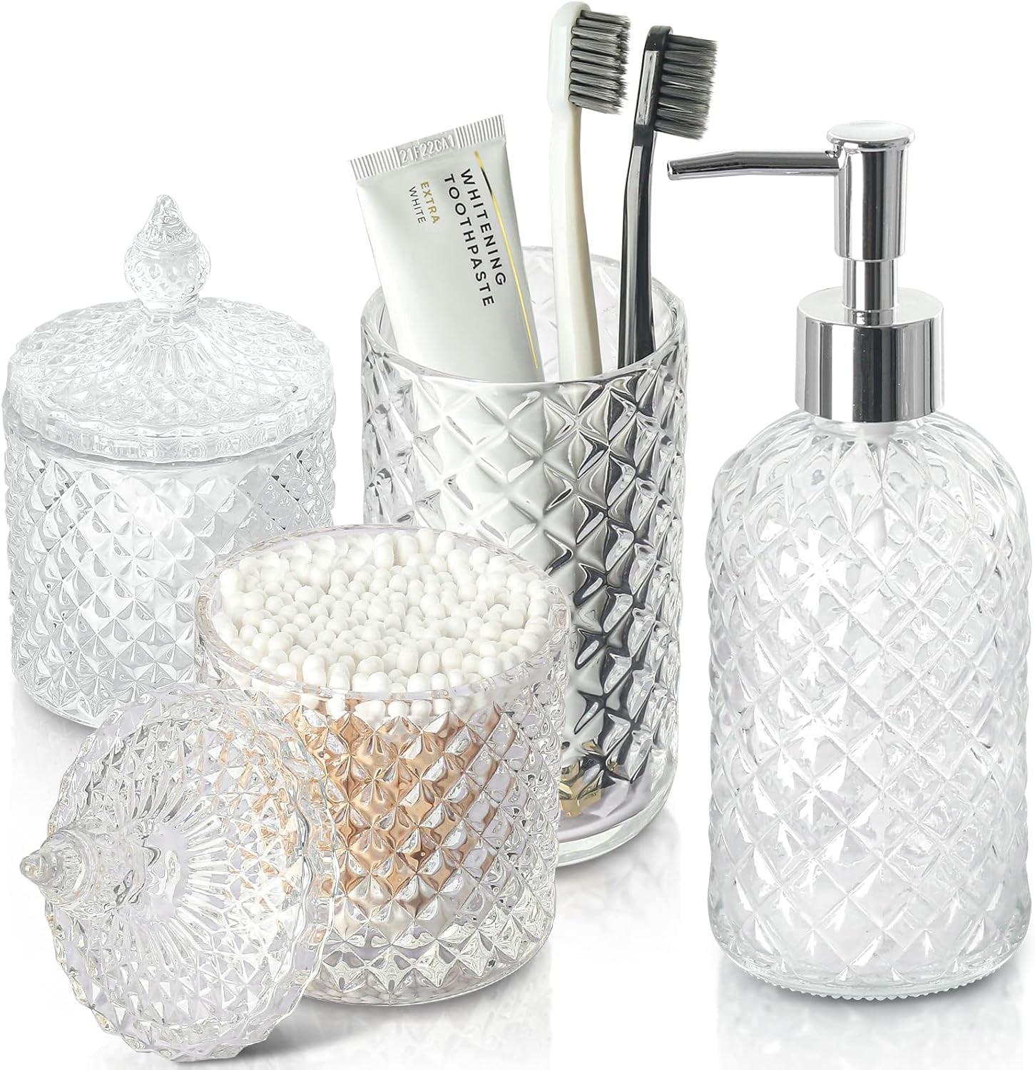 Bathroom Accessories Set, 4 Pack Clear Glass Bath Accessory Sets ...