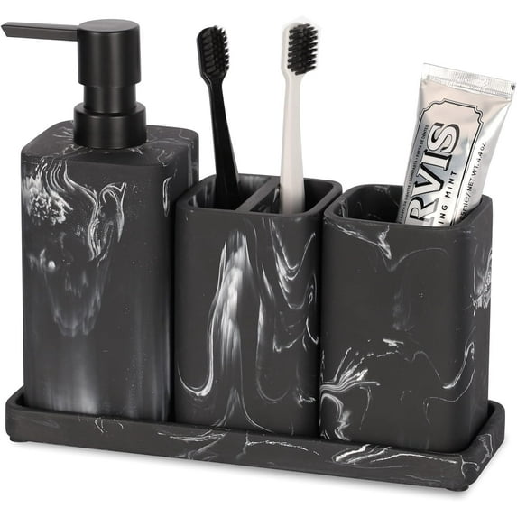 Bathroom Accessories Set, 4-Piece Marble Pattern with Soap Dispenser ...