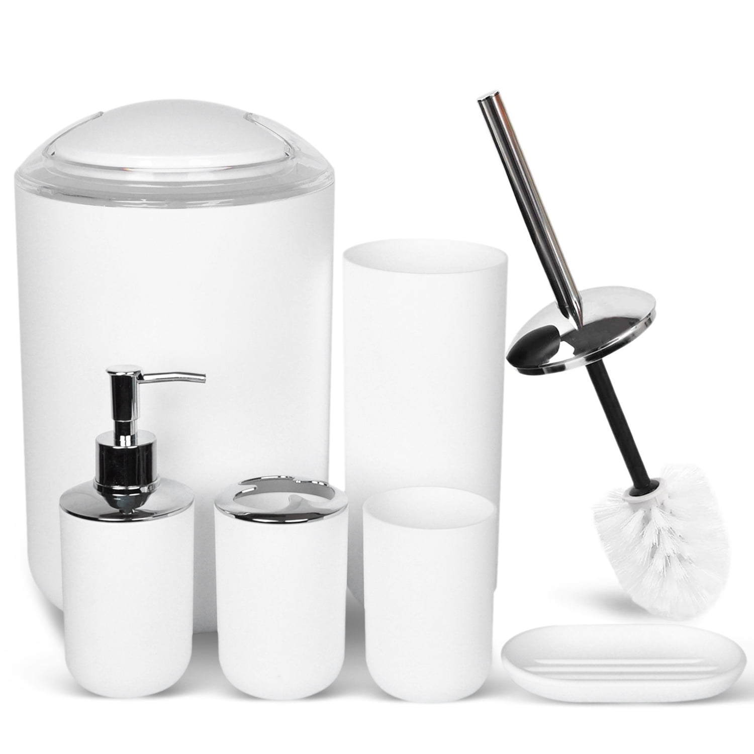 6-Piece Bathroom Set: Trash Can, Toothbrush Cup, Soap Dish, Tumbler ...