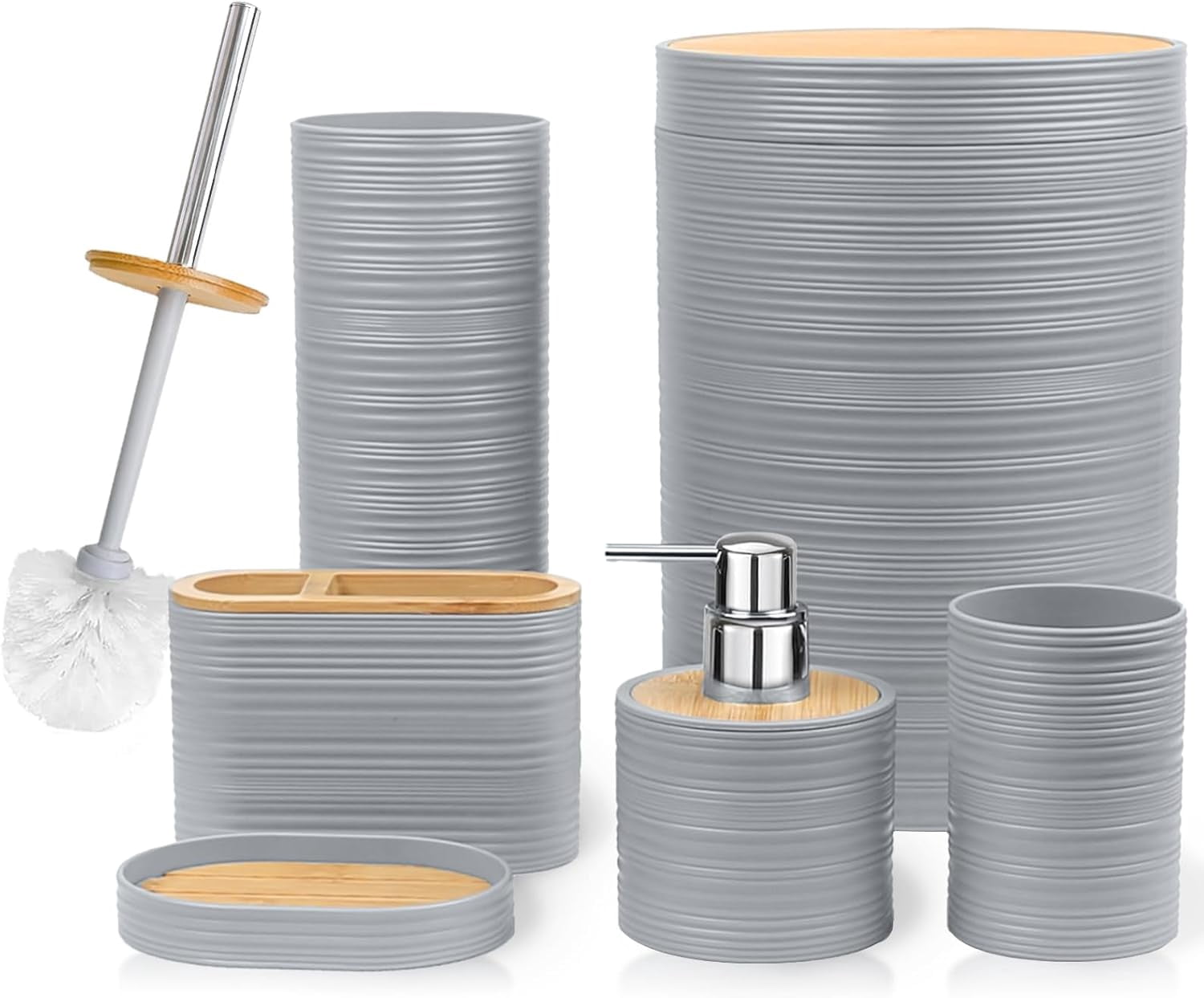 Bathroom Accessories Set 6 Piece Bamboo Bath Ensemble Includes Soap ...