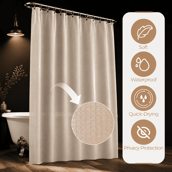 Bathroom Accessories Set - Beige With Shower Curtain And Rugs Trash Can ...