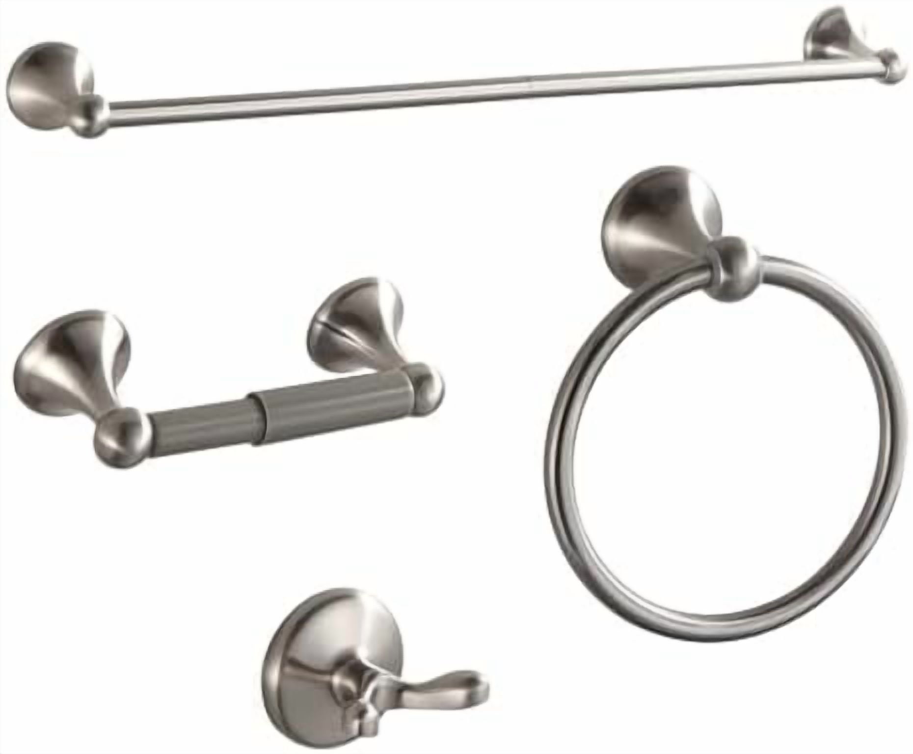 Bathroom Accessories Set, Glossy Stain Nickel Expandable Towel Bar 4 ...