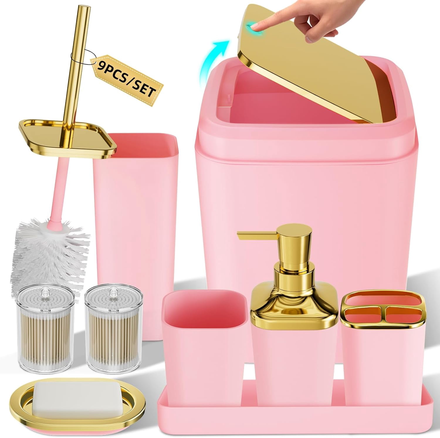 Bathroom Accessories Set - Luxury Pink Bathroom Set, 9 Pieces Bathroom ...