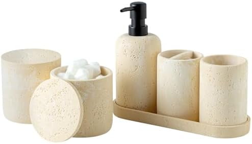Bathroom Accessories Set, Travertine Stone-Look, 6 PCS Bathroom ...