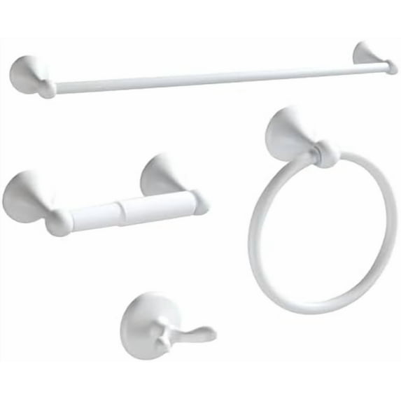 Bathroom Accessories Set, White Paint Expandable Towel Bar 4-Piece ...