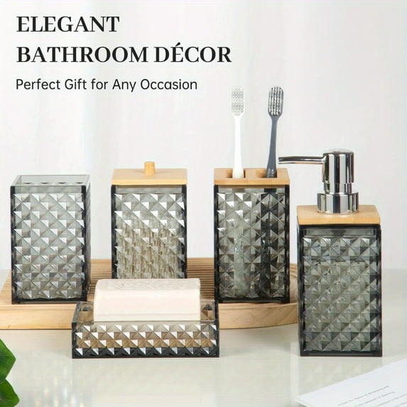 Bathroom Accessories Suit, Plaid Pattern Plastic Bathroom Suit ...