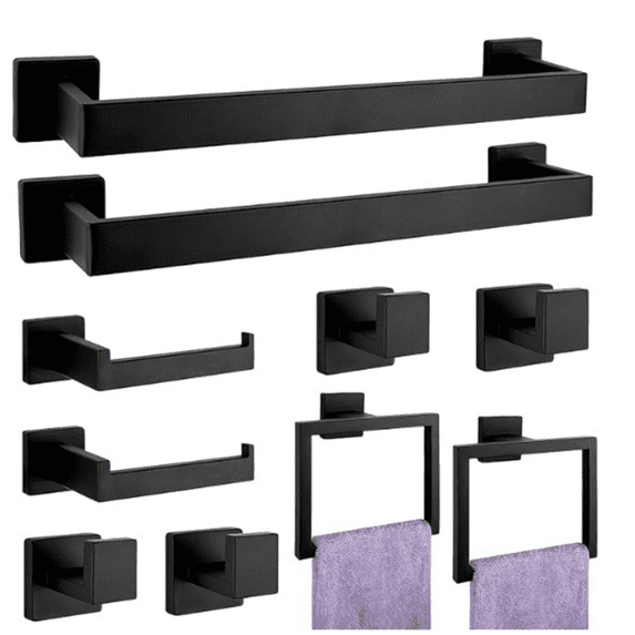Bathroom Accessories Towel Bar Set: 10 Pieces Matte Black Bathroom ...