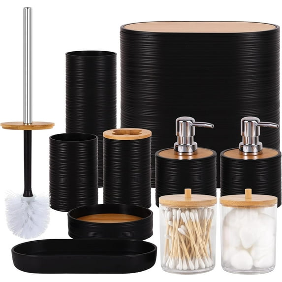Bathroom Accessory Set,10 PCS Black Bathroom Accessories Set with Trash ...