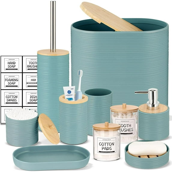 Bathroom Accessory Set-11Pcs Blue Bathroom Accessories Set with Trash ...
