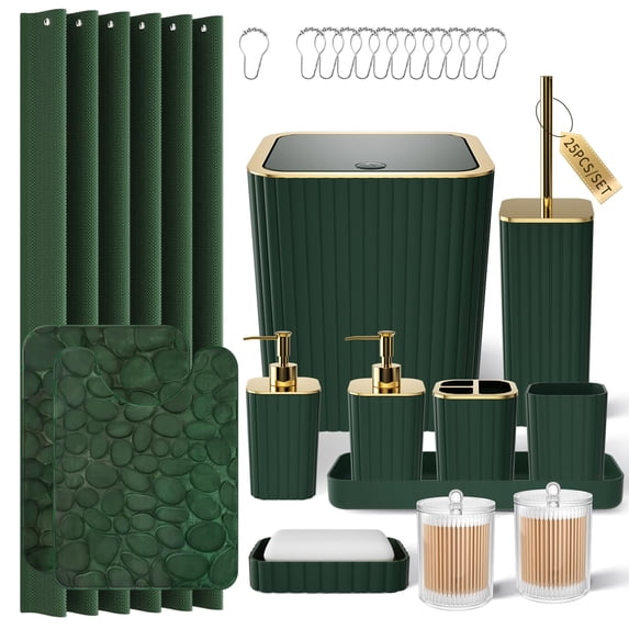 Bathroom Accessory Set - 25pc Green Sets With Shower Curtain And Rugs ...