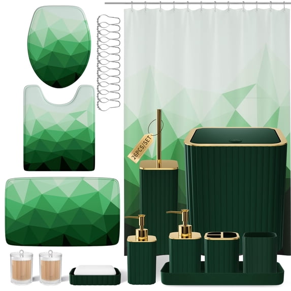 Bathroom Accessory Set - 26pc Shower Curtain And Rug Accessories Green ...
