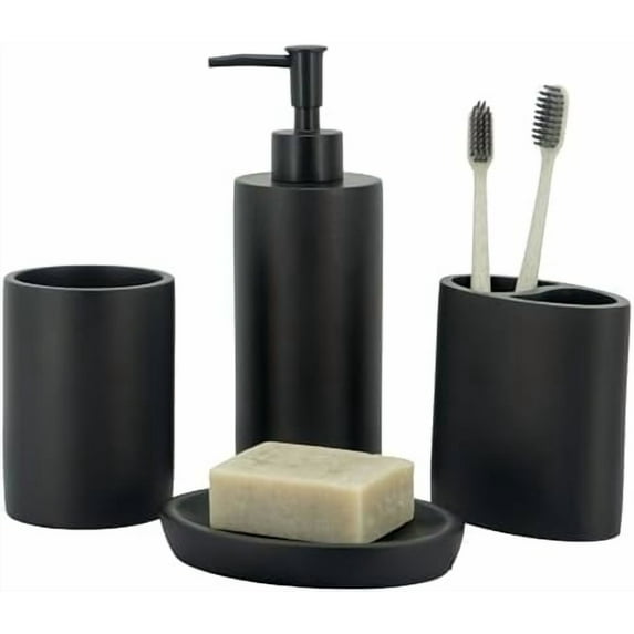 Bathroom Accessory Set, 4 Pcs Matte Black Bathroom Vanity Countertop ...