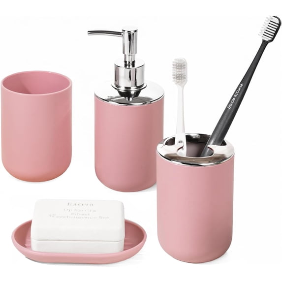 Bathroom Accessory Set, 4 Pcs Plastic Bathroom Set Include Soap ...