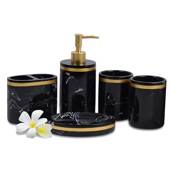 Bathroom Accessory Set 5 Piece - Soap Dispenser, Dish, Tumblers ...