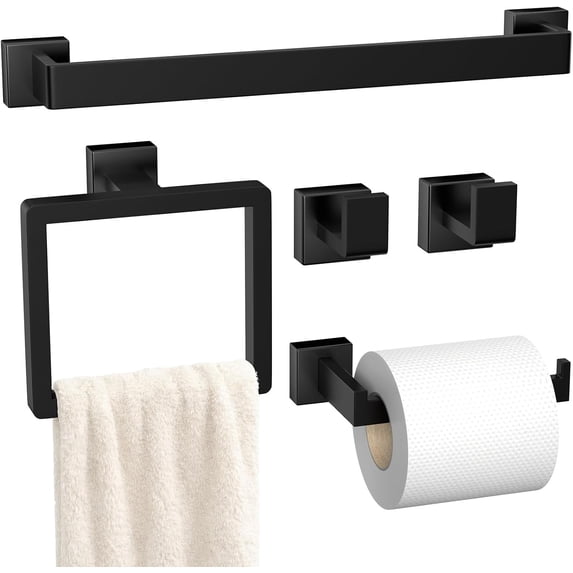 Bathroom Accessory Set 5 Pieces Matte Black Square SUS304 Stainless ...