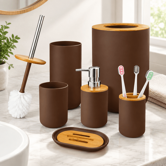 Bathroom Accessory Set 6 Includes Toothbrush Holder Toilet Brush With ...