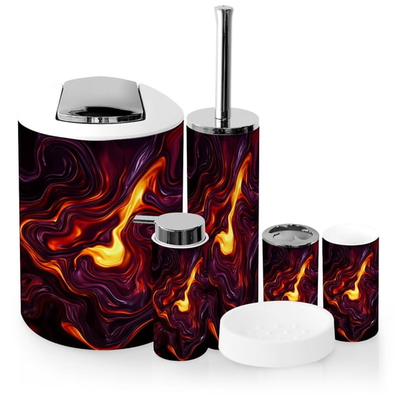 Bathroom Accessory Set 6 Piece with Abstract Flame Fire Red Yellow ...