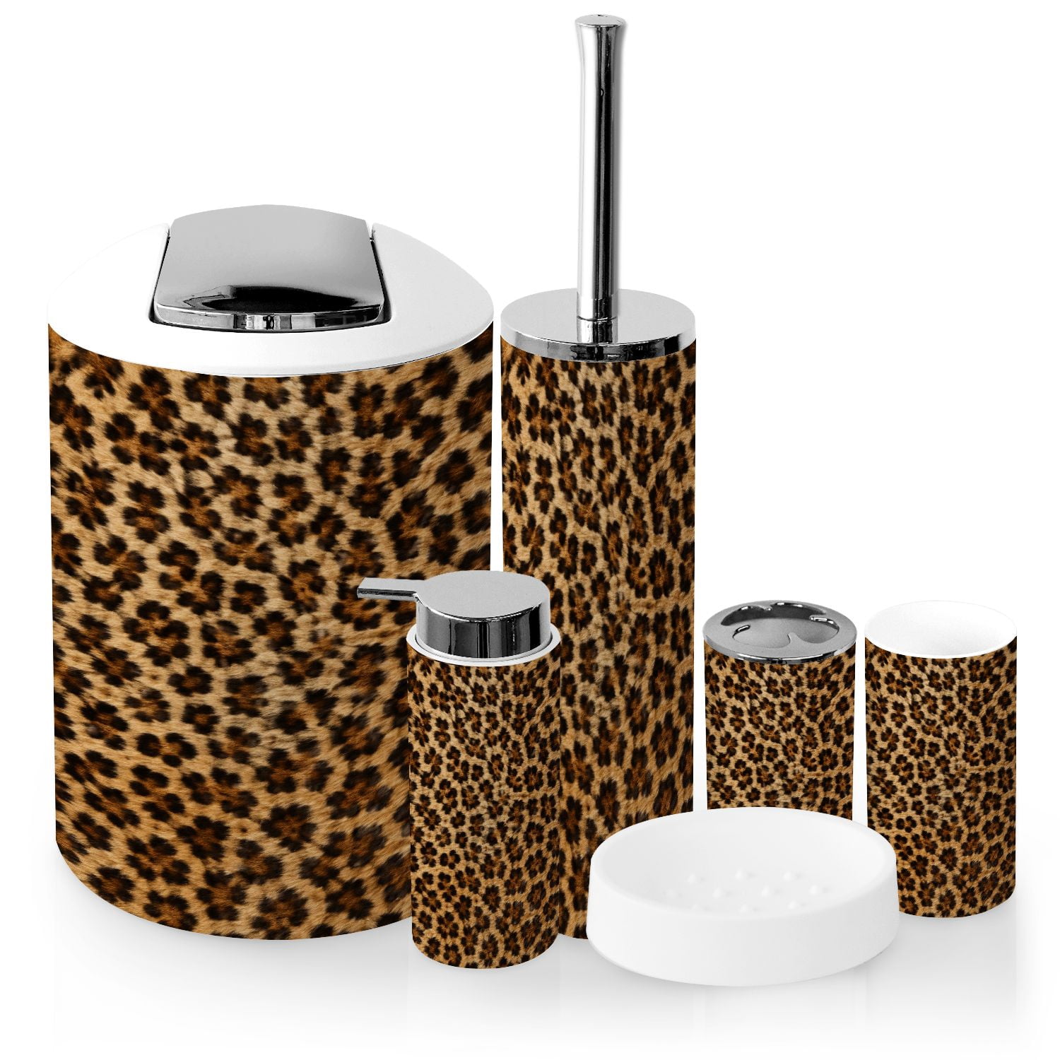 Bathroom Accessory Set 6 Piece with Animal print seamless Leopard skin ...