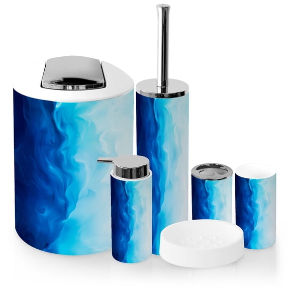 Bathroom Accessory Set 6 Piece with Blue Teal Ocean Wave Sea Nautical ...