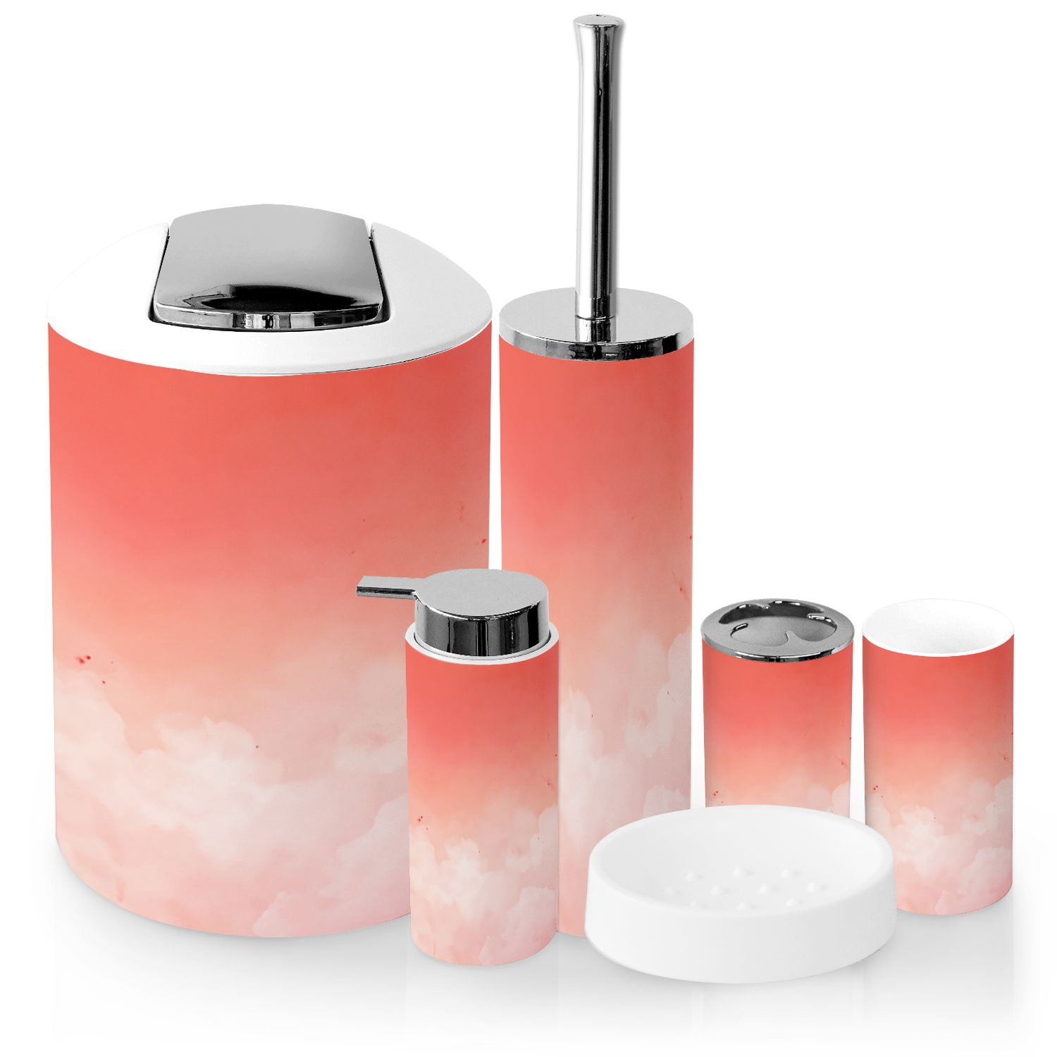 Bathroom Accessory Set 6 Piece with Coral pink board Toothbrush Holder ...