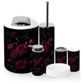 Bathroom Accessory Set 6 Piece with Deep Burgundy Roses Dark Floral ...