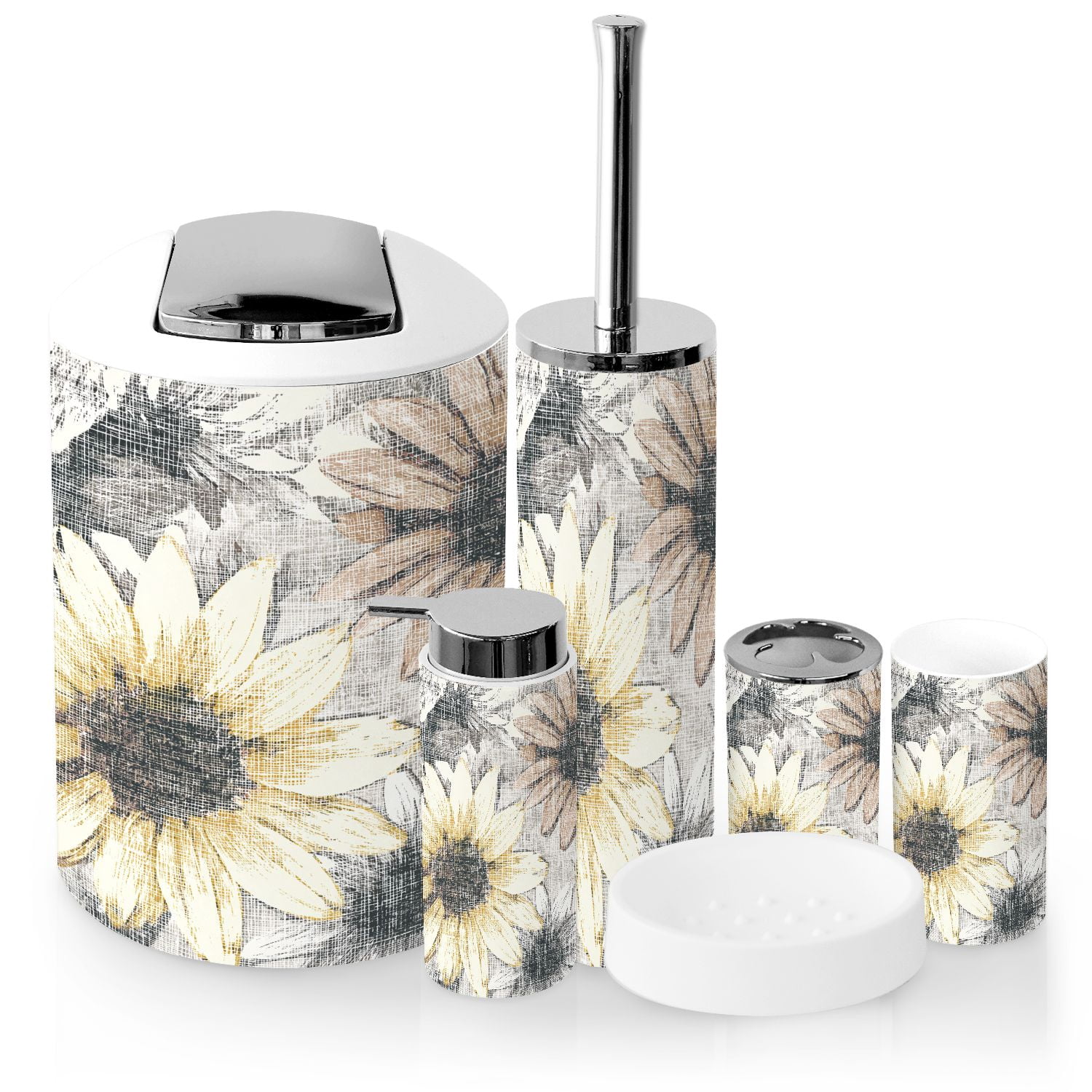 Bathroom Accessory Set 6 Piece with Elegant seamless chrysanthemum ...
