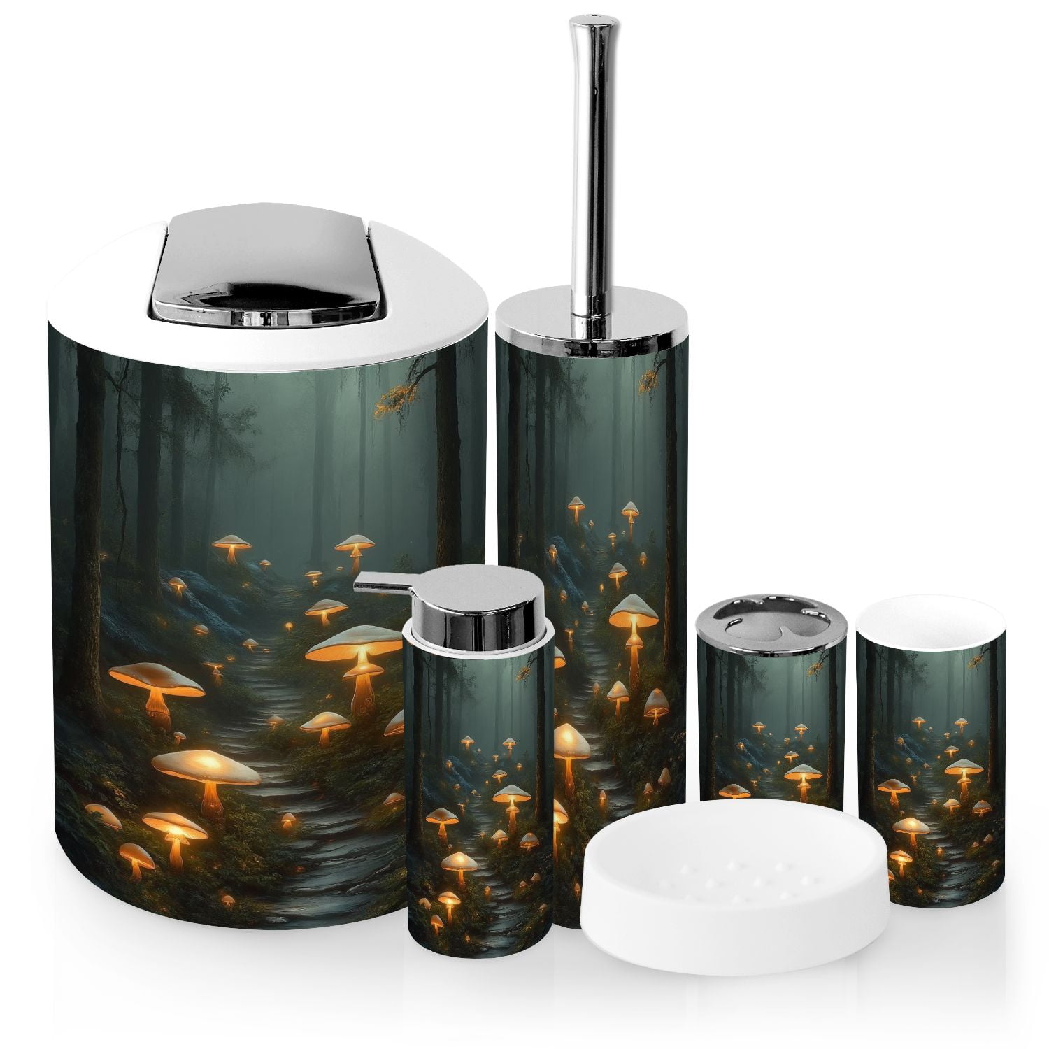 Bathroom Accessory Set 6 Piece with Fantasy Woodland Magical Forest ...