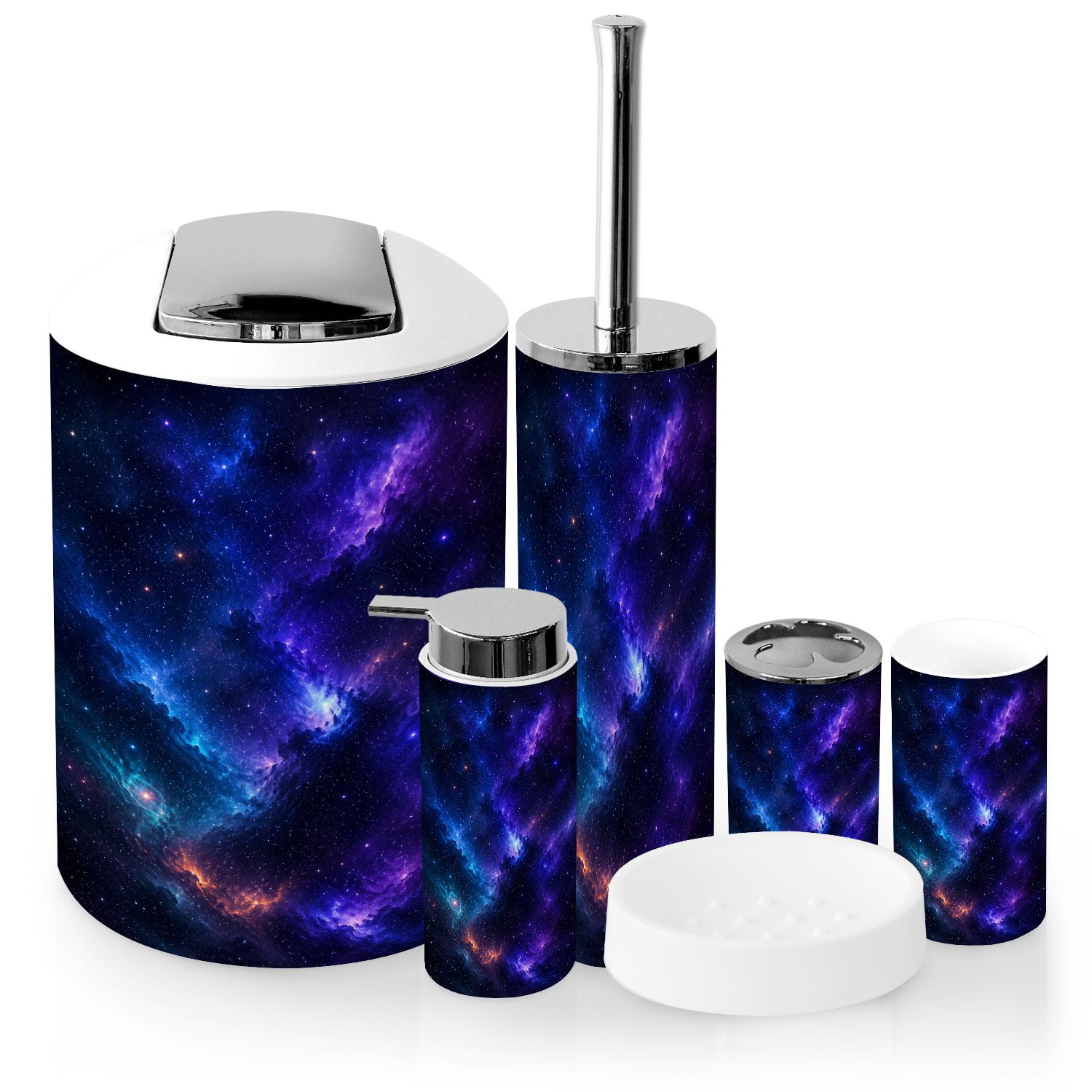 Bathroom Accessory Set 6 Piece with Galaxy Outer Space Colorful Nebula ...