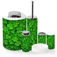 Bathroom Accessory Set 6 Piece with Green Clover Field Dew Drops Leaves ...