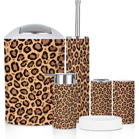 Bathroom Accessory Set 6 Piece Leopard Imitation Leopard Skin ...