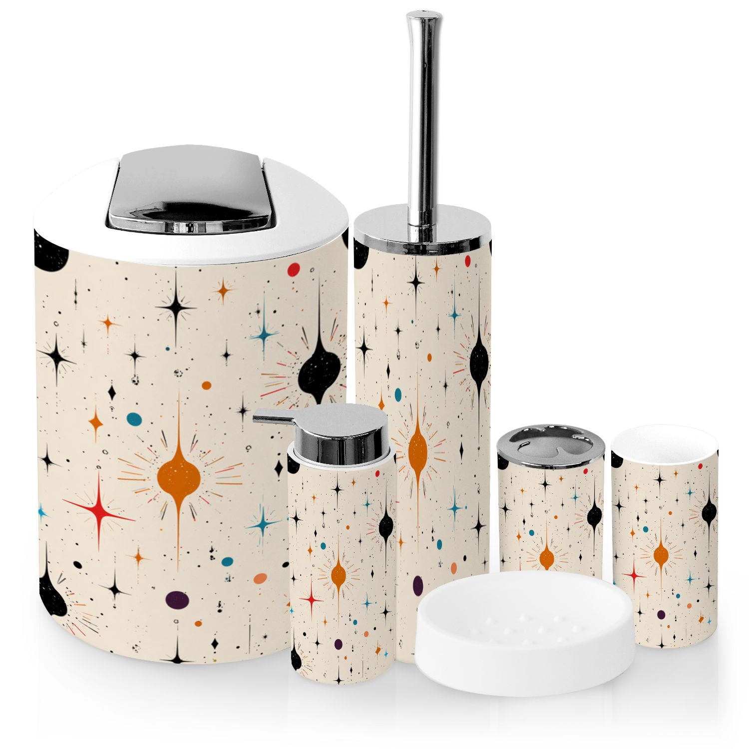 Bathroom Accessory Set 6 Piece with Mid Century Fifties Modern Retro ...