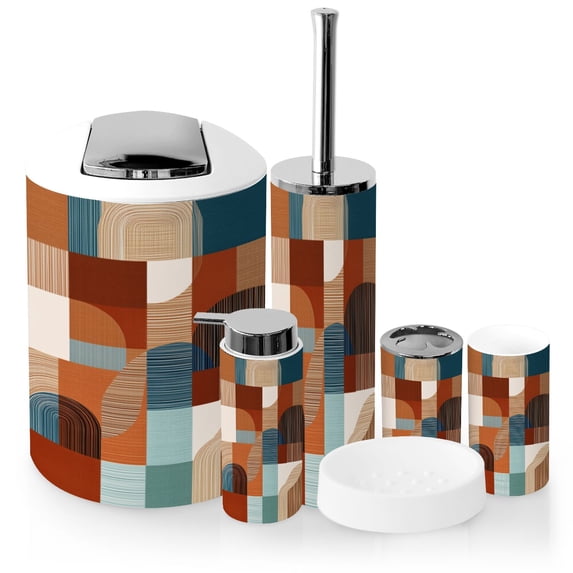 Bathroom Accessory Set 6 Piece with Mid Century collage retro prints ...