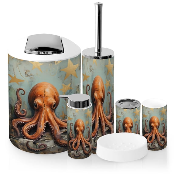 Bathroom Accessory Set 6 Piece with Octopus Beach Marine Life Tentacles ...