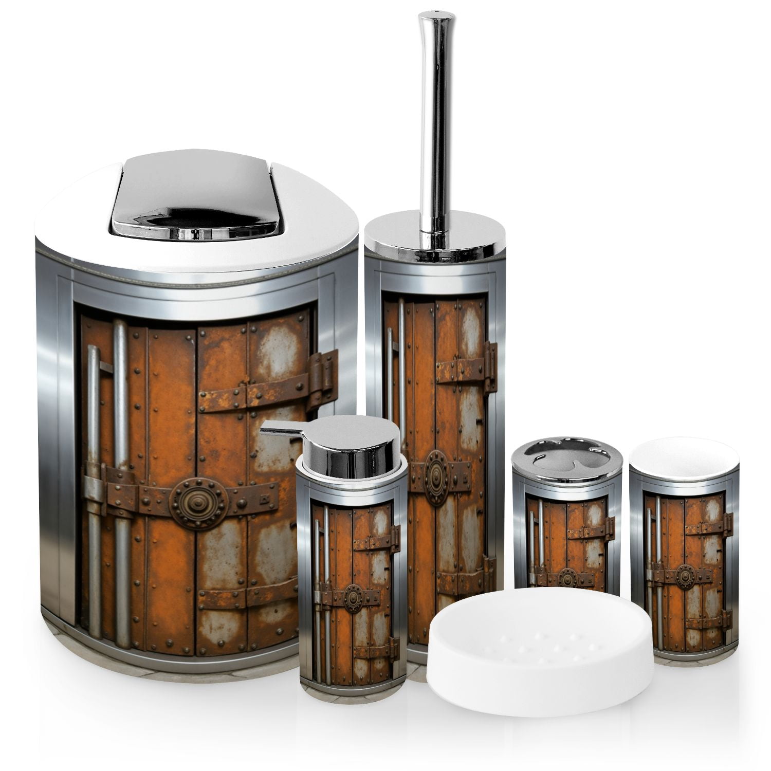 Bathroom Accessory Set 6 Piece with Rustic Factory Metal Rusty Steel ...