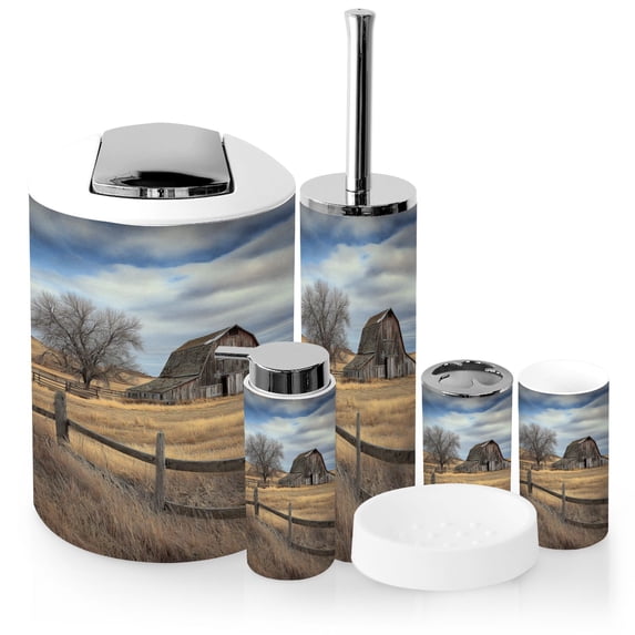 Bathroom Accessory Set 6 Piece with Rustic Farmhouse Vintage Barn ...