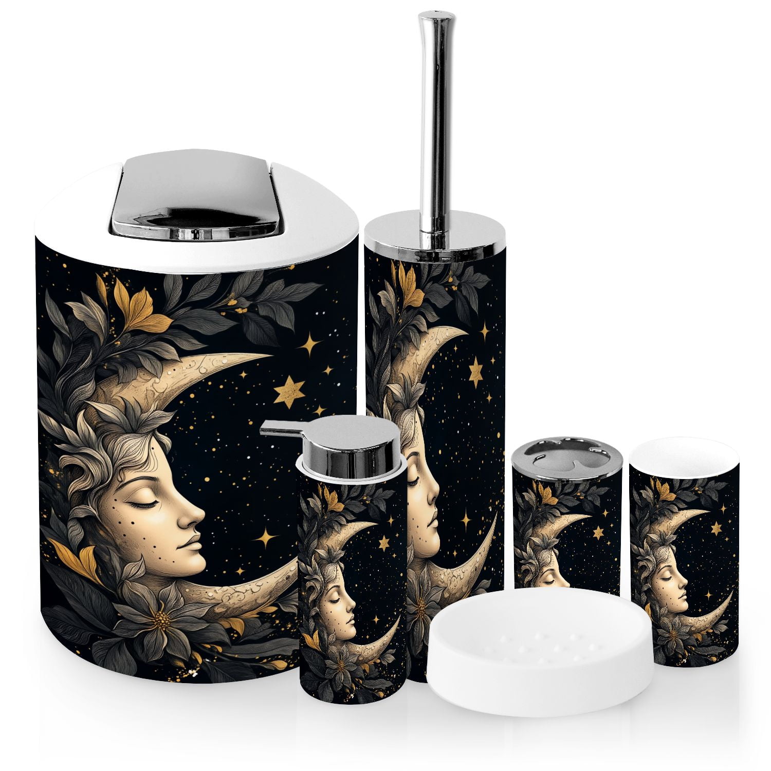 Bathroom Accessory Set 6 Piece with Sun Moon Celestial Gothic ...