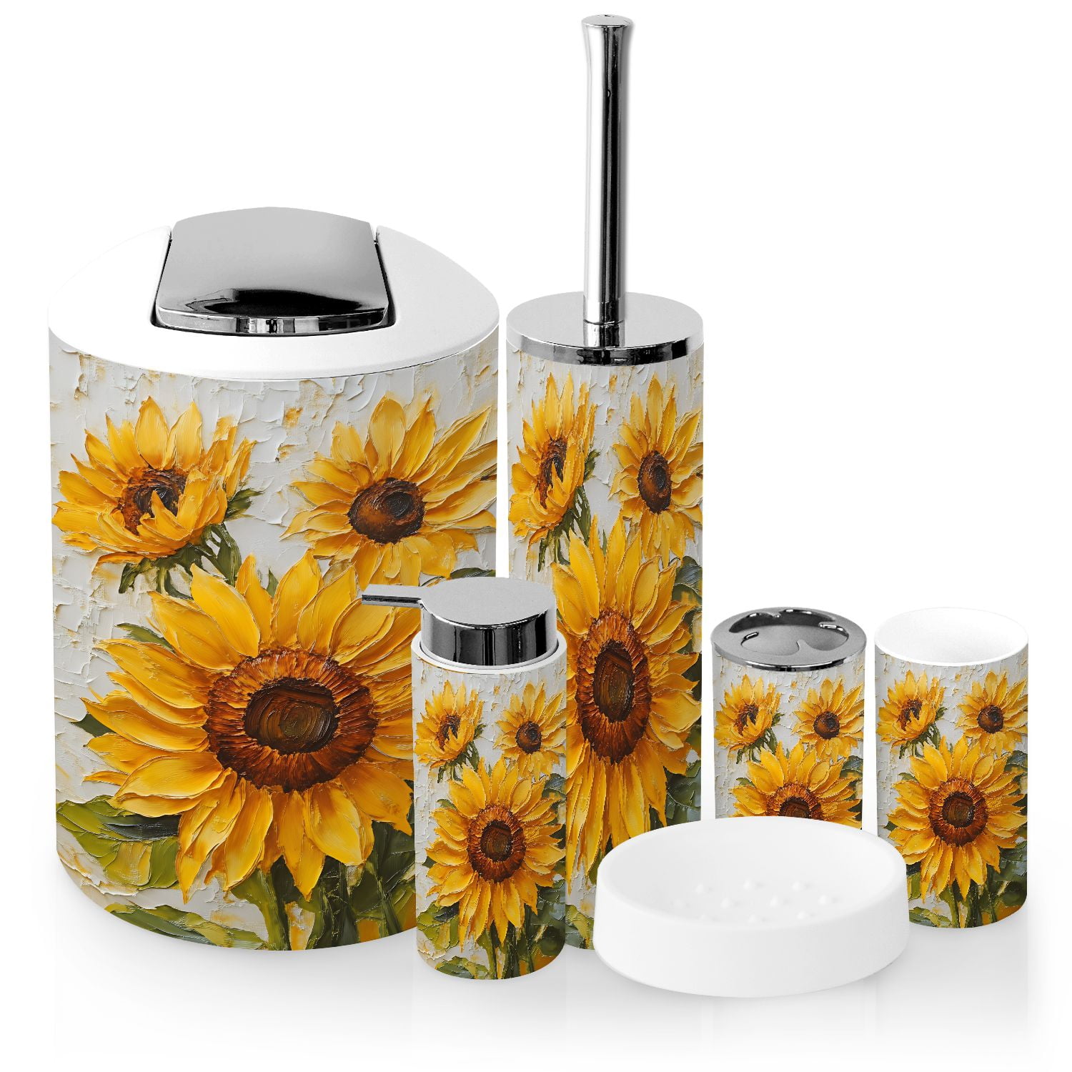 Bathroom Accessory Set 6 Piece with Sunflower Yellow Bathroom Decor ...