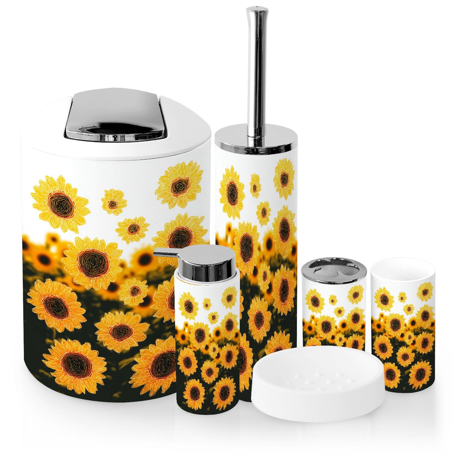 Bathroom Accessory Set 6 Piece with Sunflowers line Summer Toothbrush ...