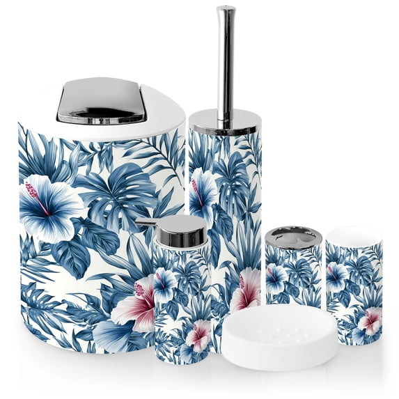 Bathroom Accessory Set 6 Piece with Tropical vintage hibiscus plumeria ...