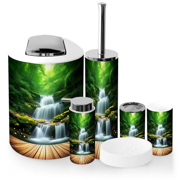 Bathroom Accessory Set 6 Piece with Waterfall Deep Forest Nature ...