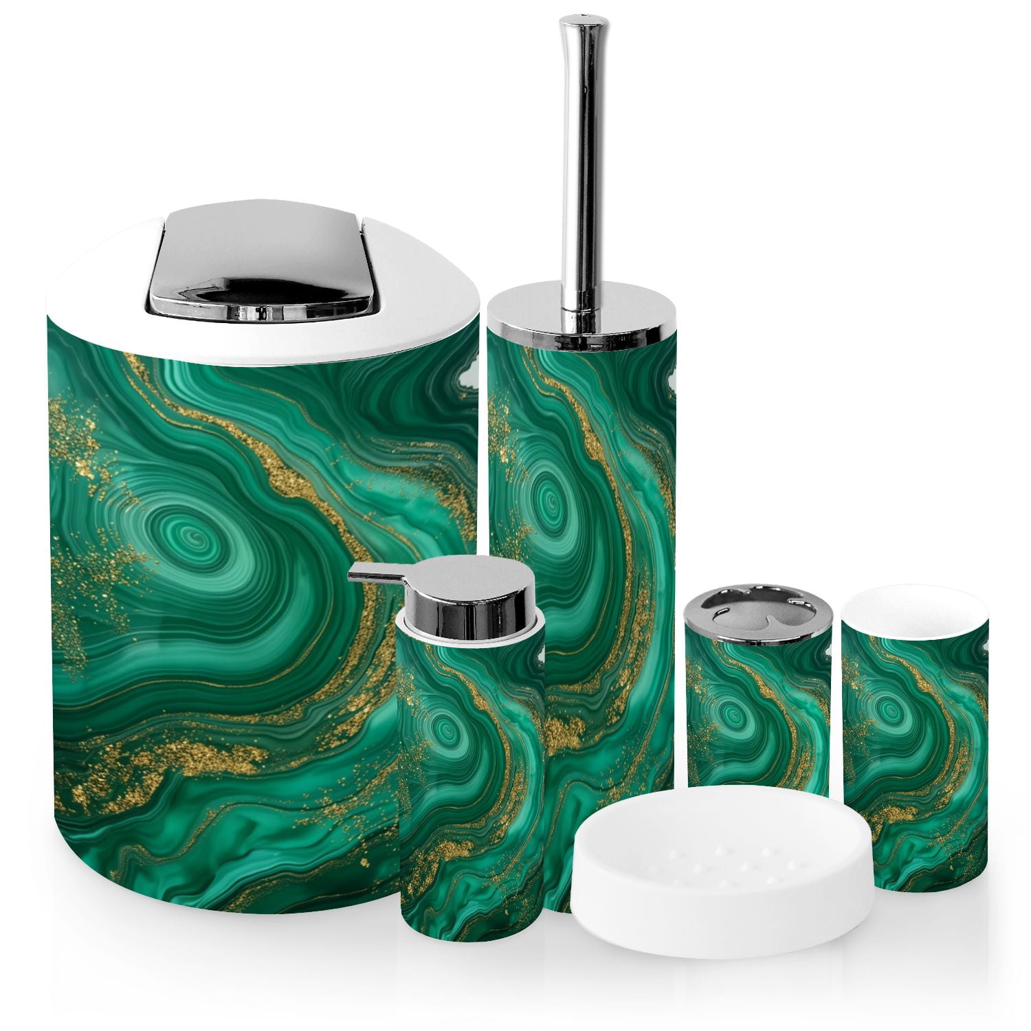 Bathroom Accessory Set 6 Piece with abstract fake stone malachite green ...