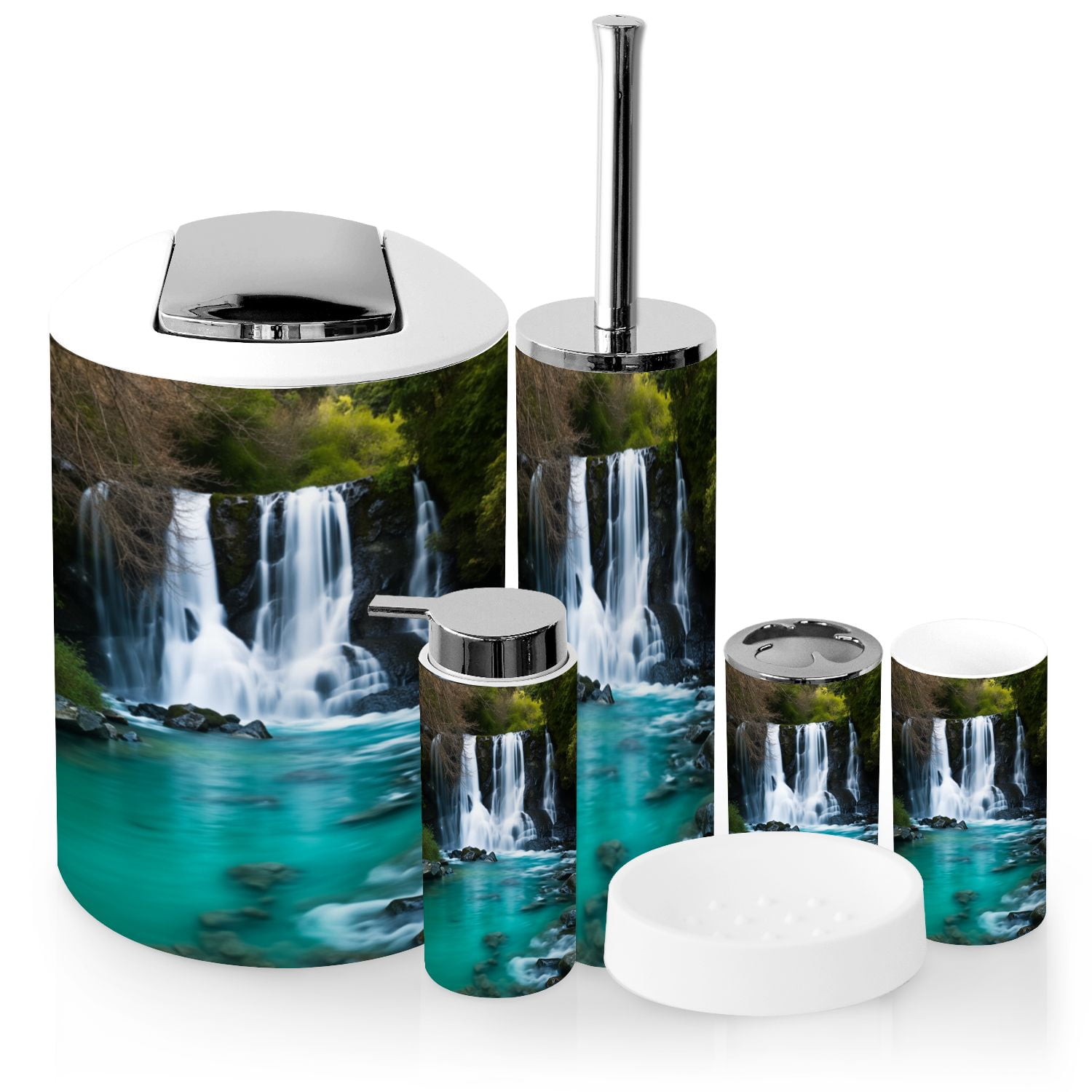 Bathroom Accessory Set 6 Piece with nature waterfall river summer ...