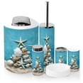 Bathroom Accessory Set 6 Piece with sea shells starfish wooden blue ...