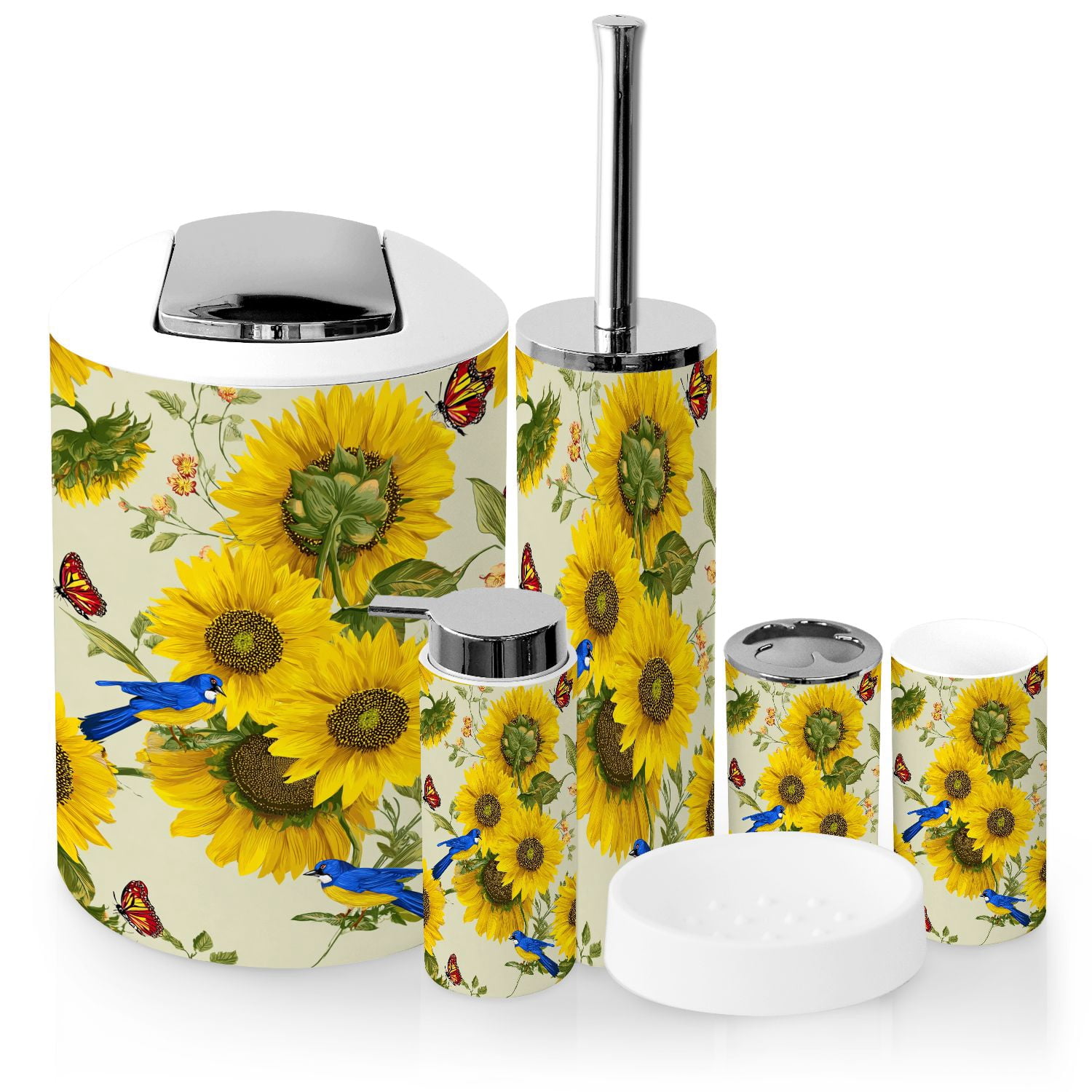 Bathroom Accessory Set 6 Piece with sunflowers birds Birds bouquets ...