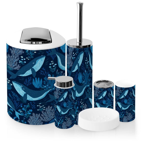 Bathroom Accessory Set 6 Piece with underwater humpback whales dancing ...