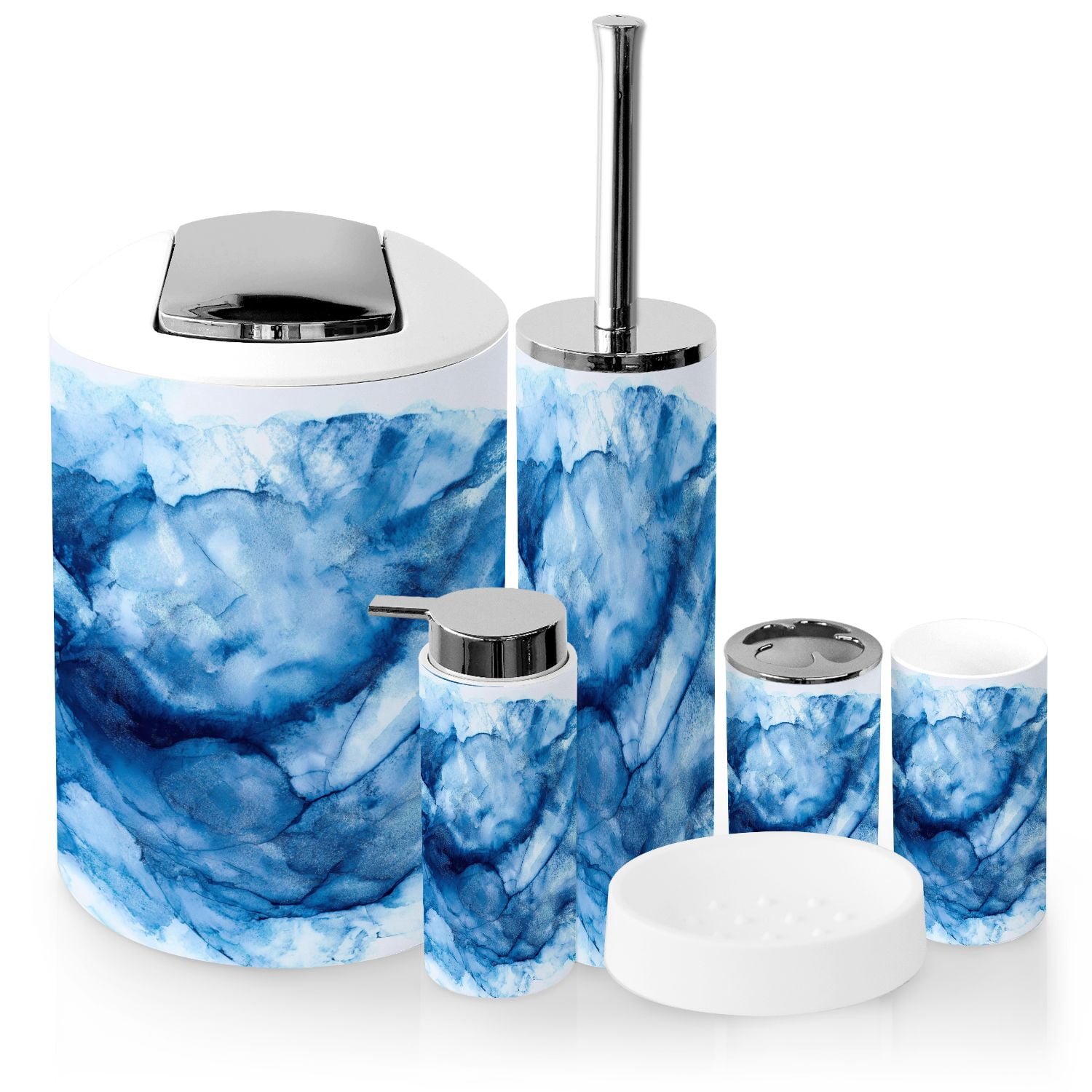 Bathroom Accessory Set 6 Piece with watercolor picture stains strokes ...