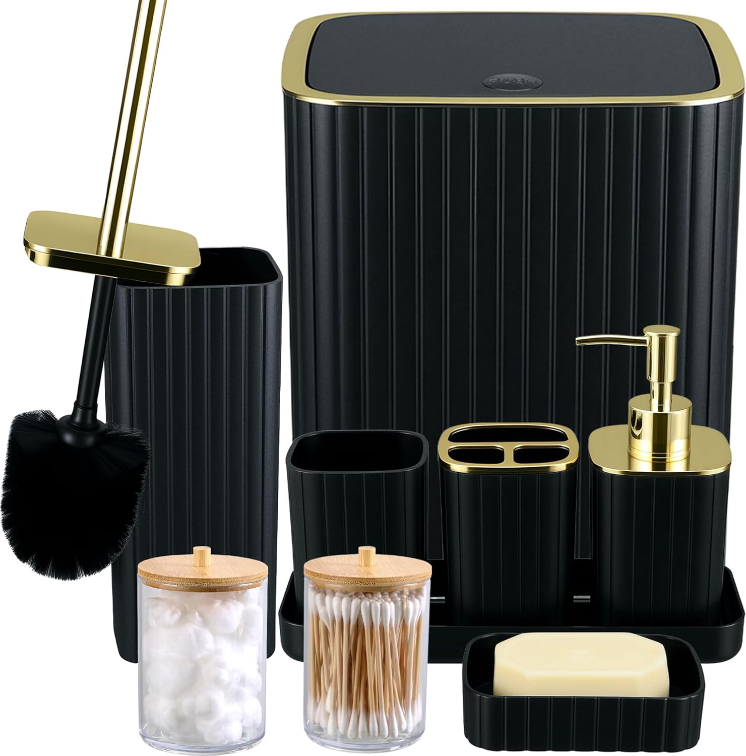 Bathroom Accessory Set-9 piece set, including toilet brush, trash can ...