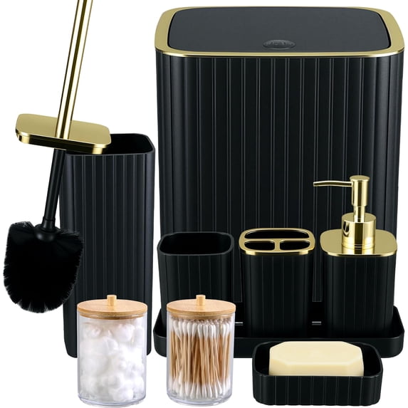 Bathroom Accessory Set-9 piece set, including toilet brush, trash can ...